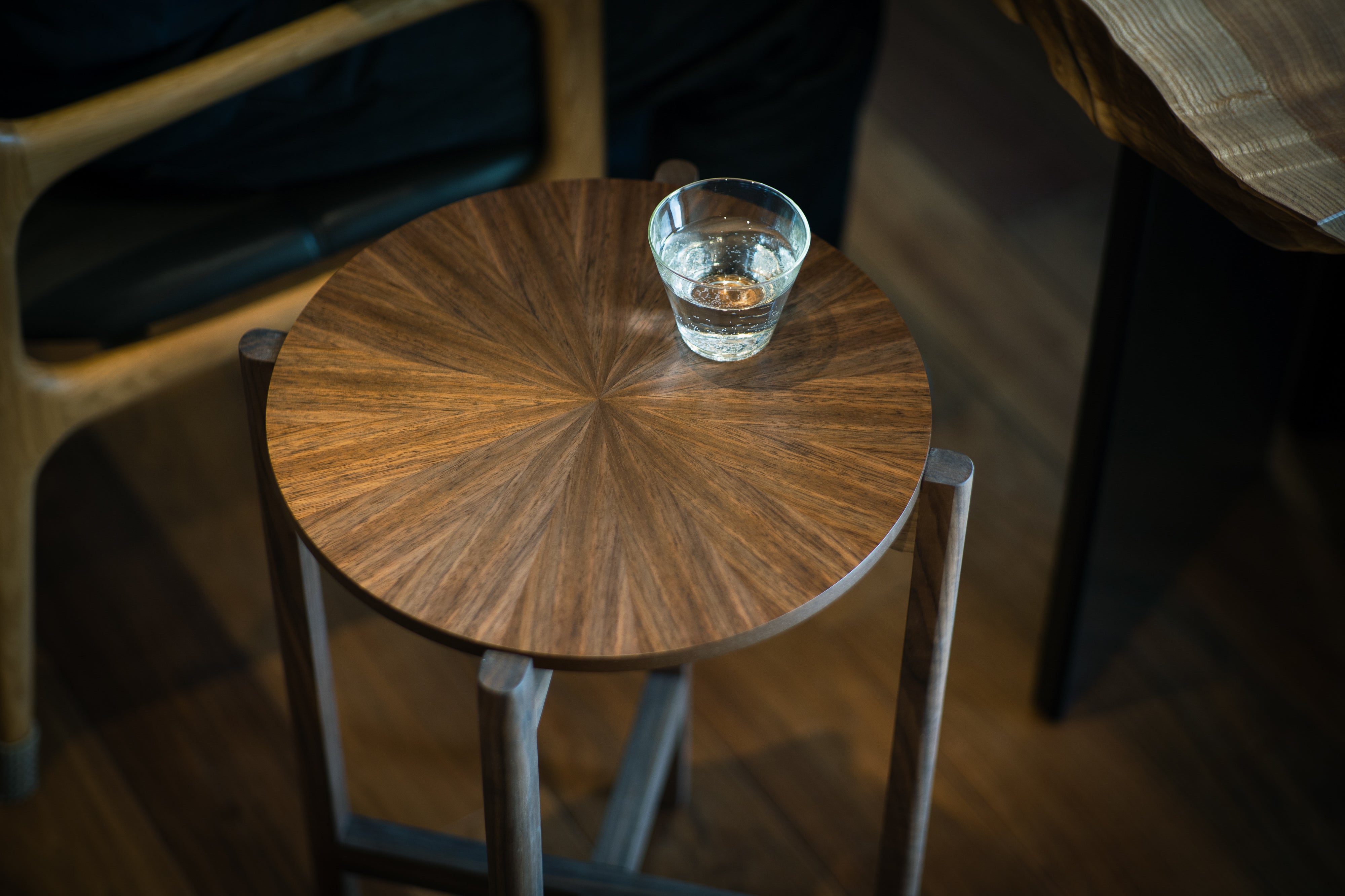 STAND Rays Black walnut light ray veneer - Modern wooden side table ...
